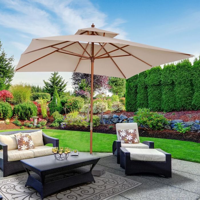 Double Tier Patio Parasol - Beige