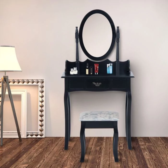 Vintage Dressing Table Set with/ Stool & Mirror - Black or White