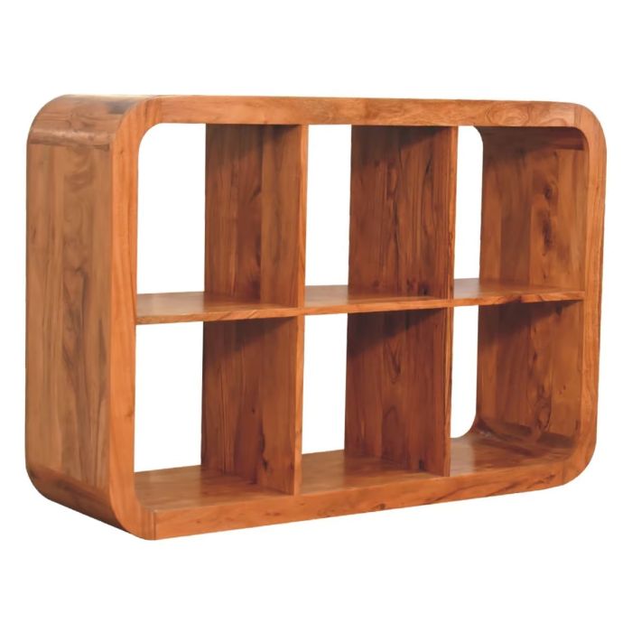 Solid Acacia Wood Round Display Unit with 6 Open Spaces - Caramel Finish
