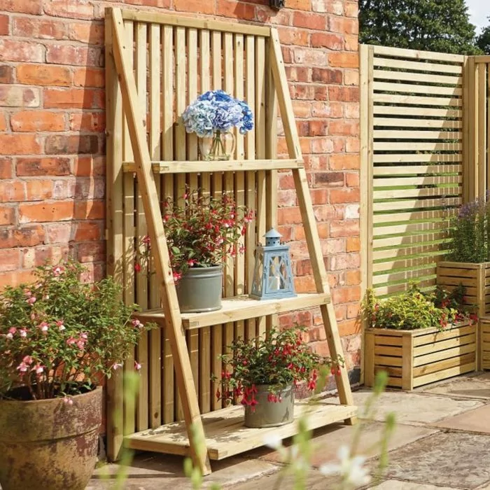 Rowlinson Timber Shelf Unit with Vertical Slatted Panel Plant stand