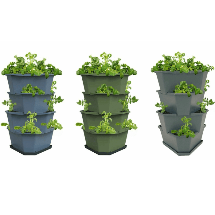 Stackable Planter Tower Pots with Saucer In 2 Sizes - 3 Colours