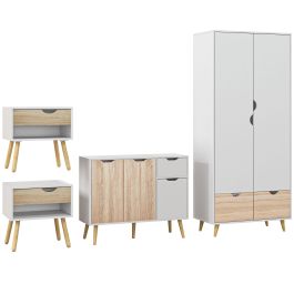 Scott Bedroom Furniture Set Wardrobe with Hanging Rod and Bedside Table ...