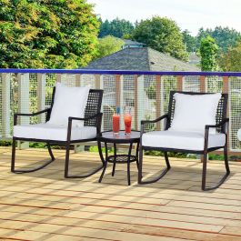 Rattan Bistro Wicker Rocking Chair Set 3PC - Brown