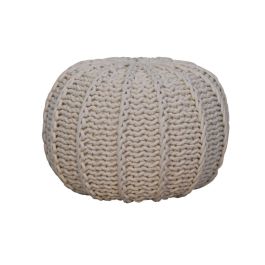Knitted Round Cable Pouffe - Cream