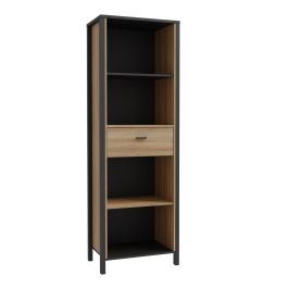 Broxtowe Matt Black Metal Frame Shelf Unit with Drawer and 4 Shelves ...