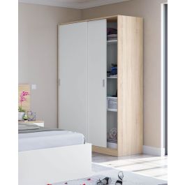 Sliding Wardrobe - DIRHAM 2 Door Wardrobe White and Oak Effect 120cm