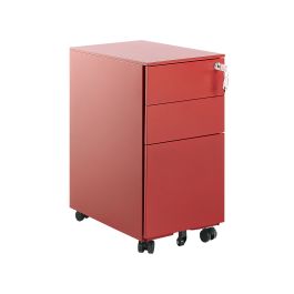 3 Drawer Metal Filing Cabinet Red BOLSENA