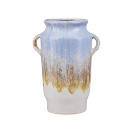 Stoneware Flower Vase 25 Blue Gold GERRHA