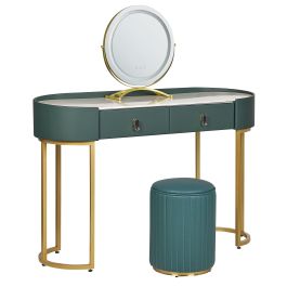 Dressing Table - VINAX 2 Drawer Dresser Green and Gold 118cm