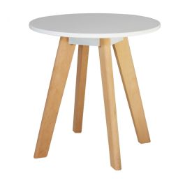 Lynton Round Matt Gloss Finish Lamp Table with Solid Beech Legs - White