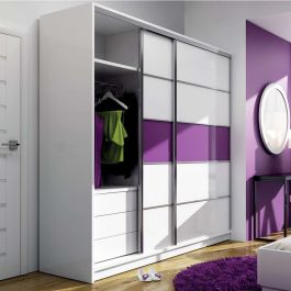 Sliding Wardrobe - DUBLIN 2 Door Wardrobe White with Purple Stripe 226cm