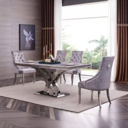 Catherine Set of 2 Velvet Dining Chairs with Stainless Steel Legs - Grey