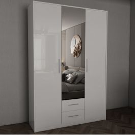 Wardrobe - WINSTEAD 3 Door Mirrored Wardrobe White 135cm