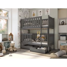 Edward 2 Drawers Storage Wooden Bunk Bed with Foam Mattress - Graphite