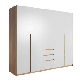 Wardrobe - XENIA 3 Door Wardrobe White and Oak Golden 225cm
