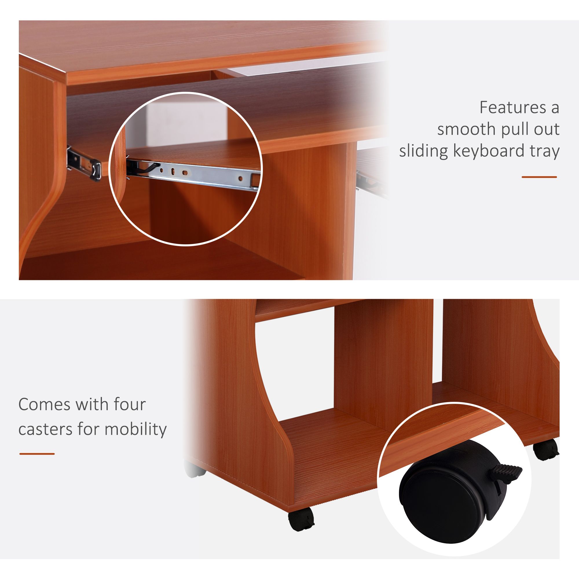 Movable Computer Desk with Sliding Keyboard Tray, PC Laptop Table with ...