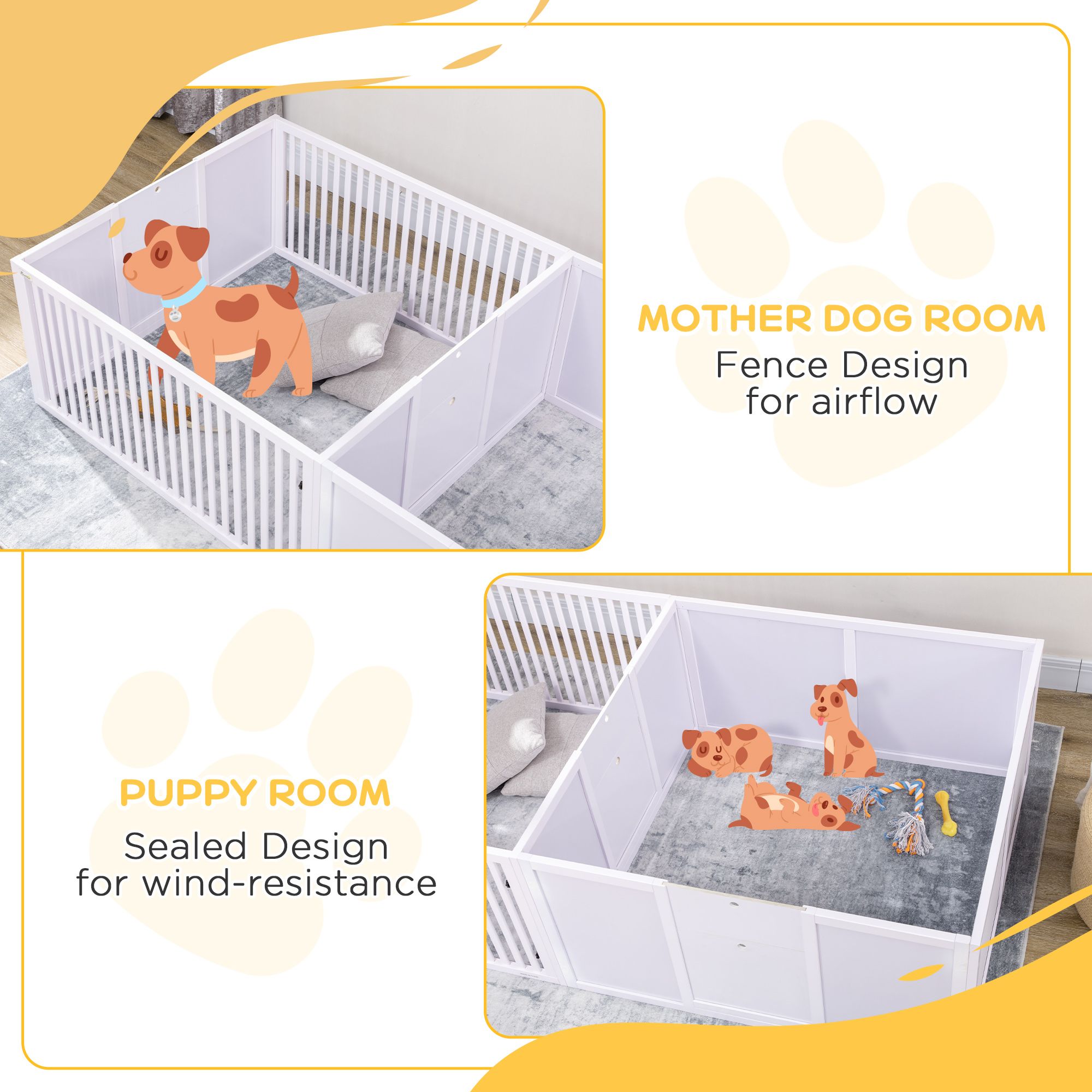 7 Panels Playpen with 3 Doors for Baby Dogs, Two-Room Design Puppy ...