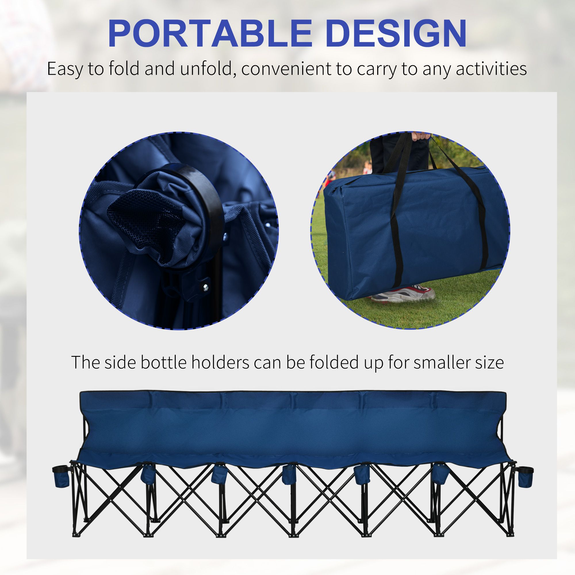 6 Seater Folding Sports Bench Outdoor Picnic Camping Portable Spectator ...
