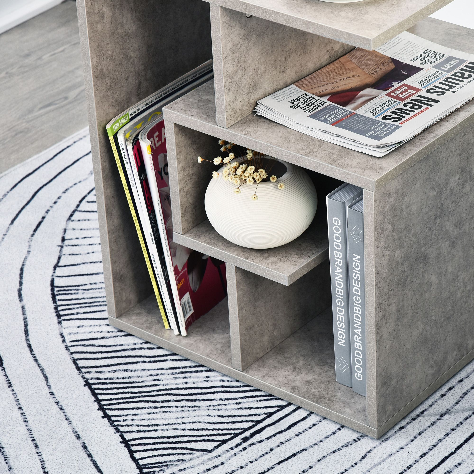 Scott 3 Tier Side Table with Open Storage Shelves - Cement Grey