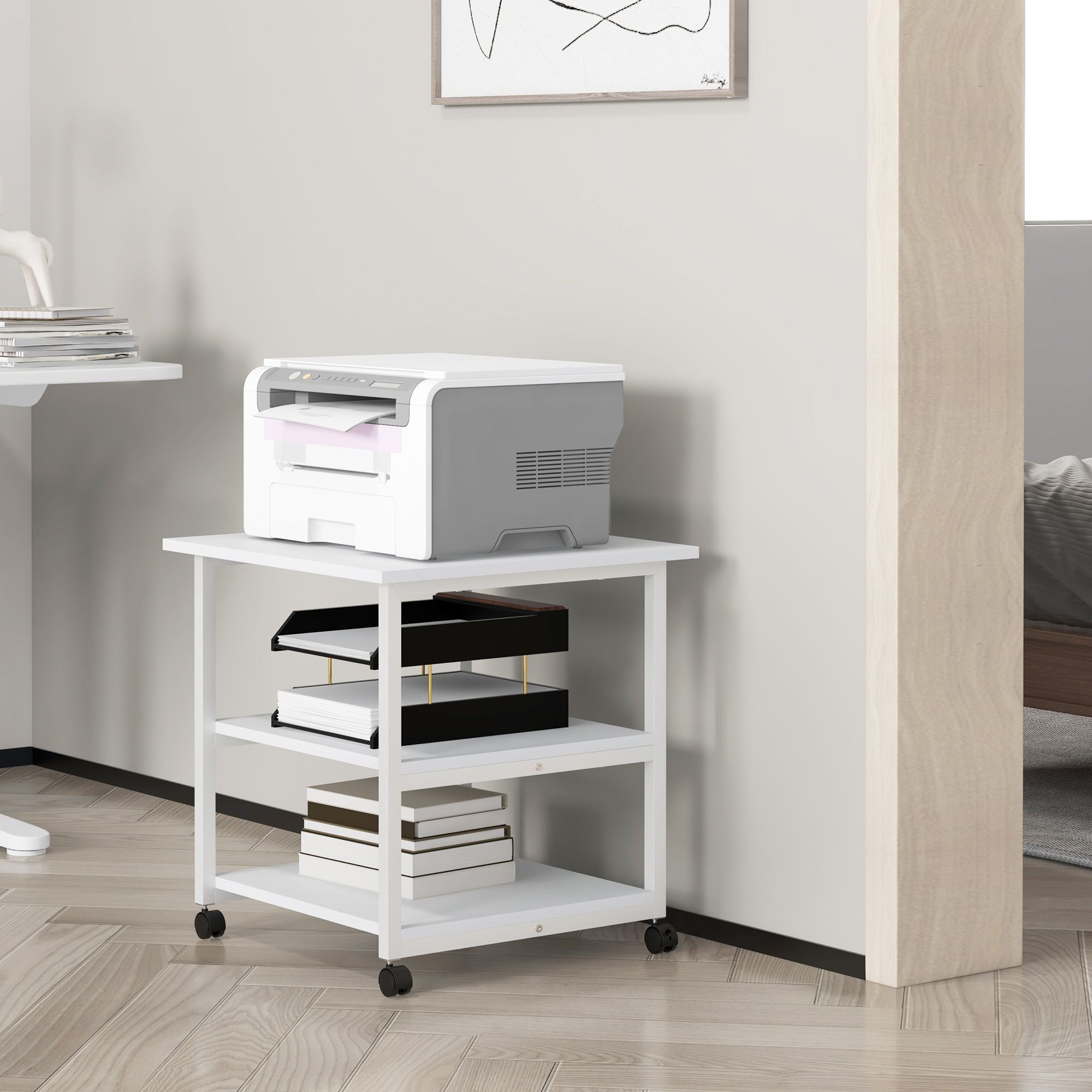 Scott 3-Tier Printer Stand with Storage Shelf Mobile Printer - White