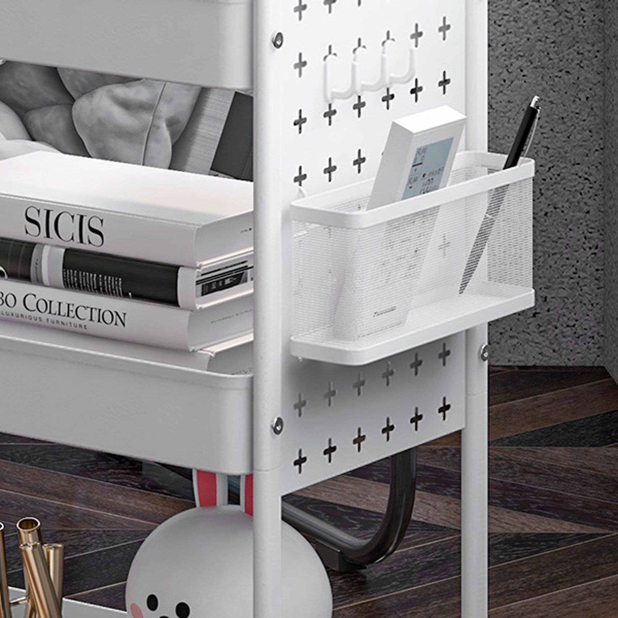 Scott 3-Tier Rolling Storage Trolley with Mesh Baskets - White