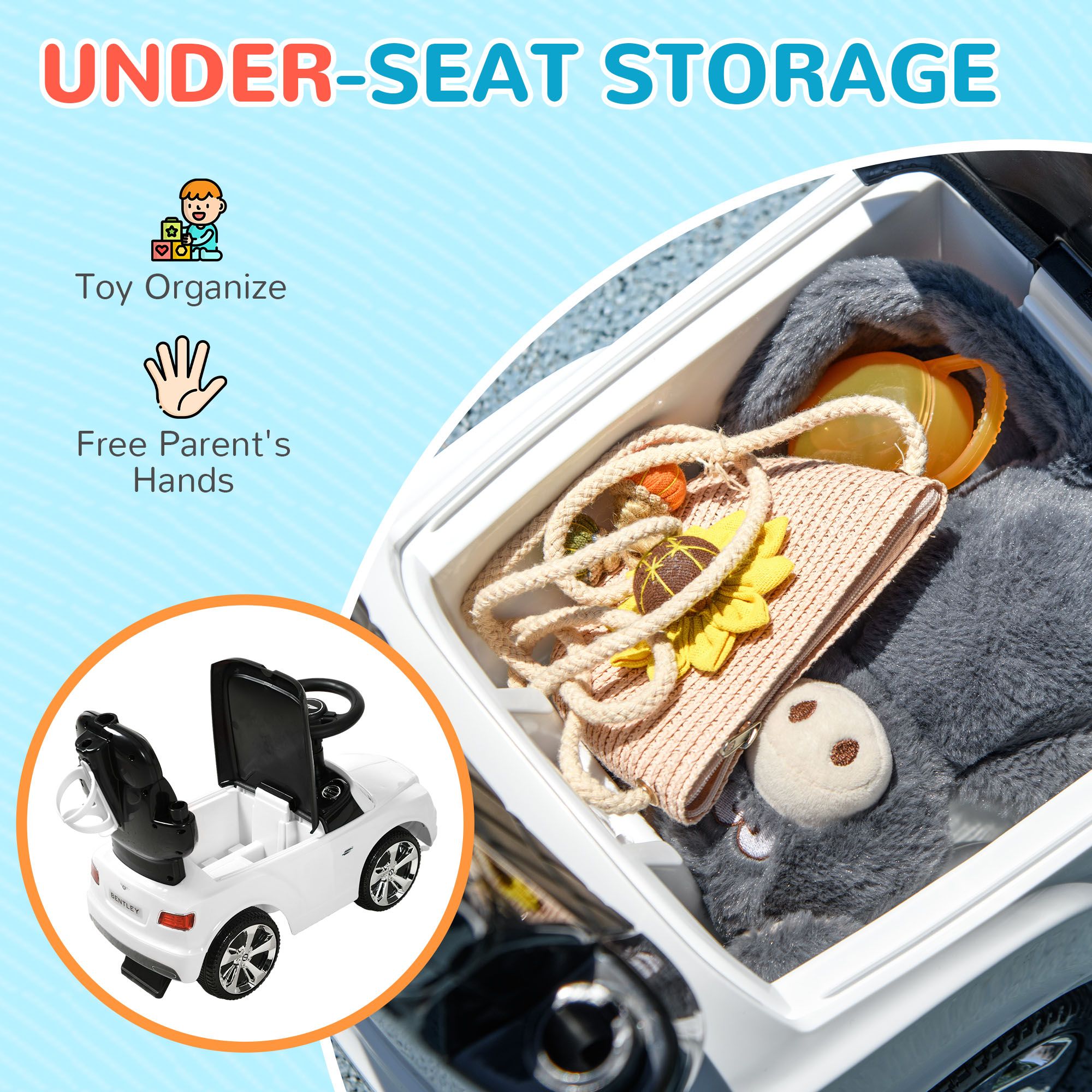 Kinsey Bentley Bentayga 3-in-1 Baby Push Car with Canopy - White