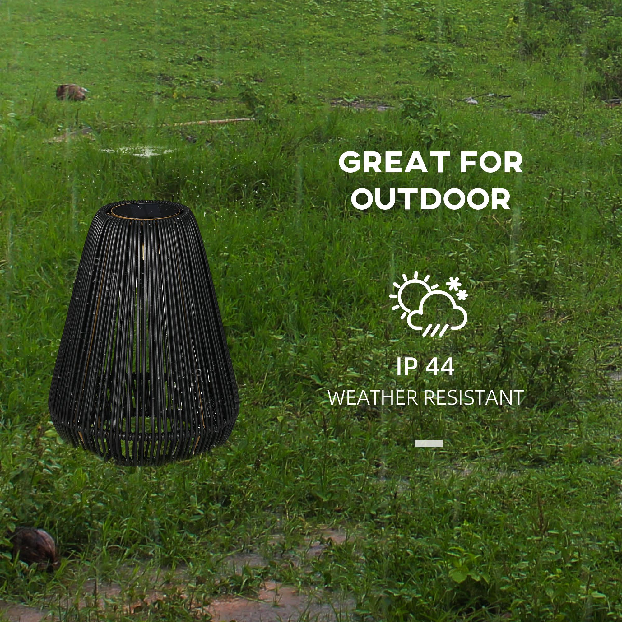 SUNVISTA Three-Level Solar Powered Rattan Lamp - Black