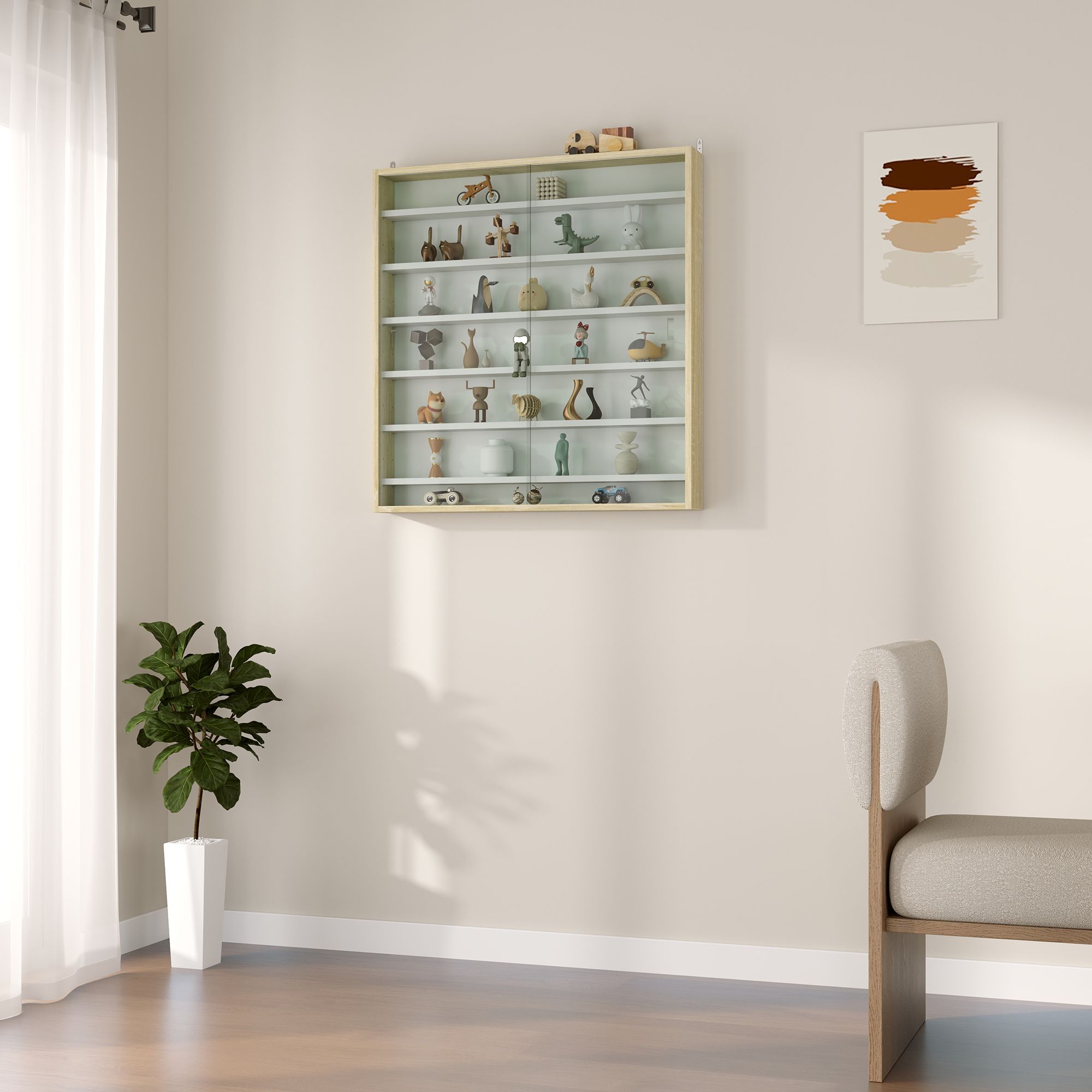 HERON 7-Tier Wall Display Shelf Unit Cabinet w/ 6 Adjustable Shelves ...