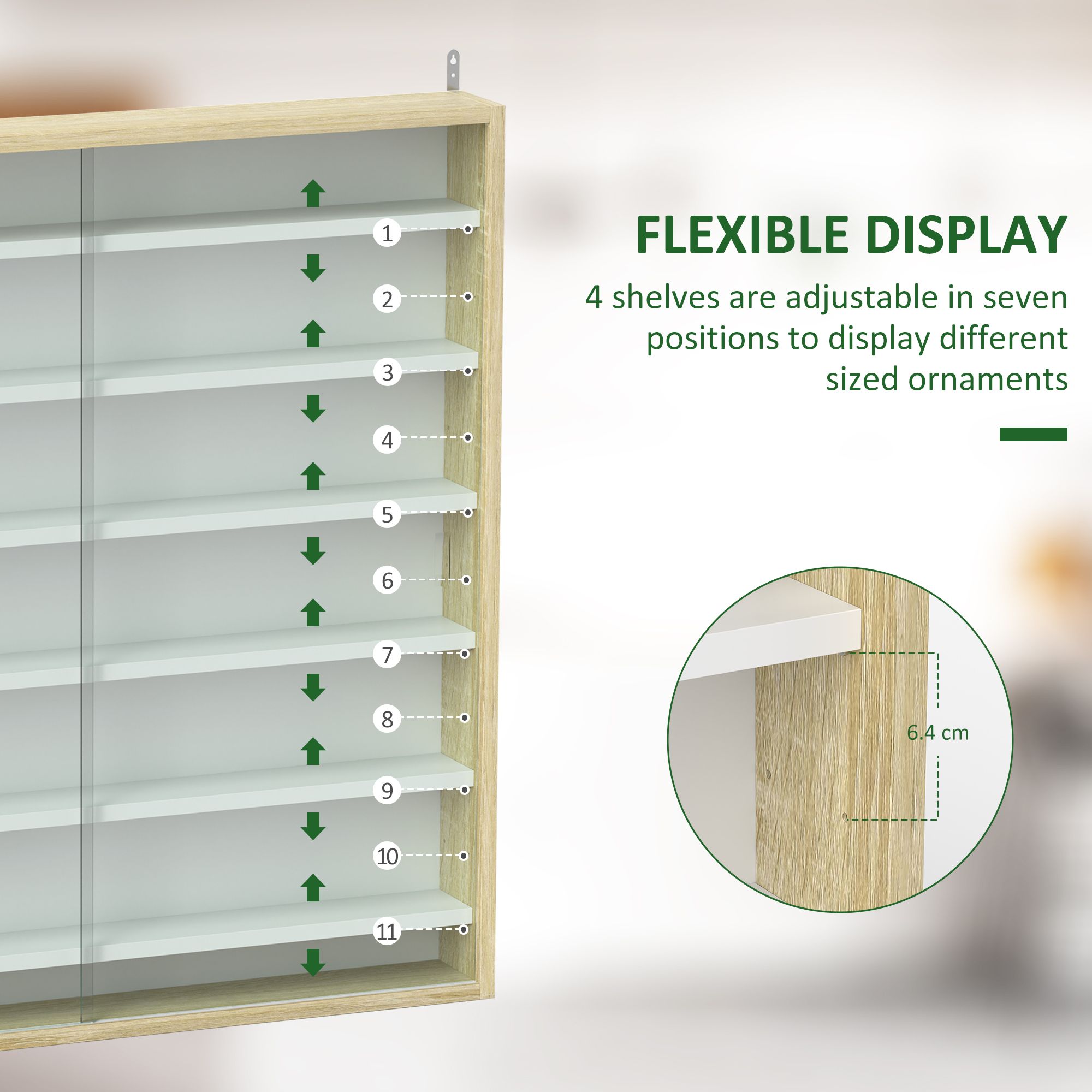 HERON 7-Tier Wall Display Shelf Unit Cabinet w/ 6 Adjustable Shelves ...