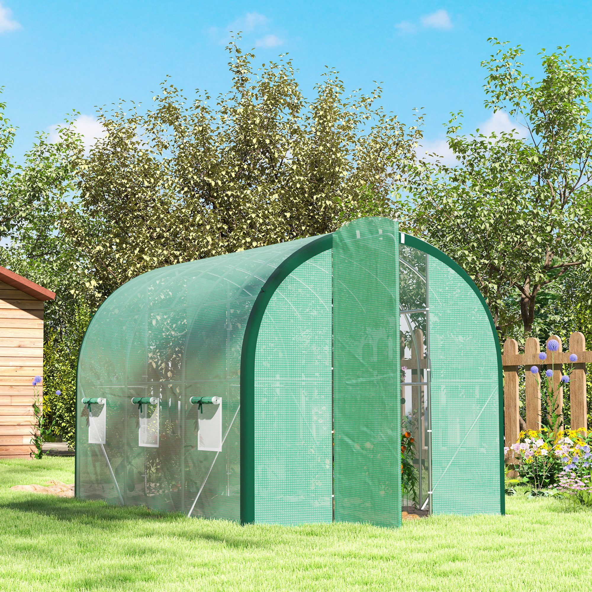SUNVISTA 3 x 2(m) Polytunnel Greenhouse, with Windows and Doors - Green