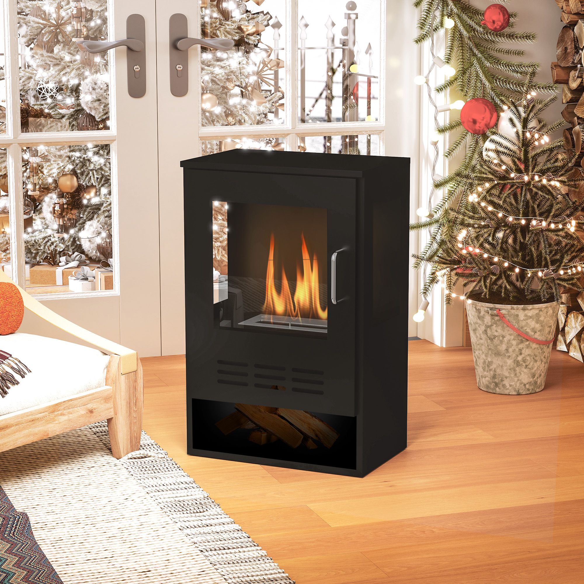 HERON Ethanol Fireplace Stove with Shelf, Freestanding Bioethanol Fire ...