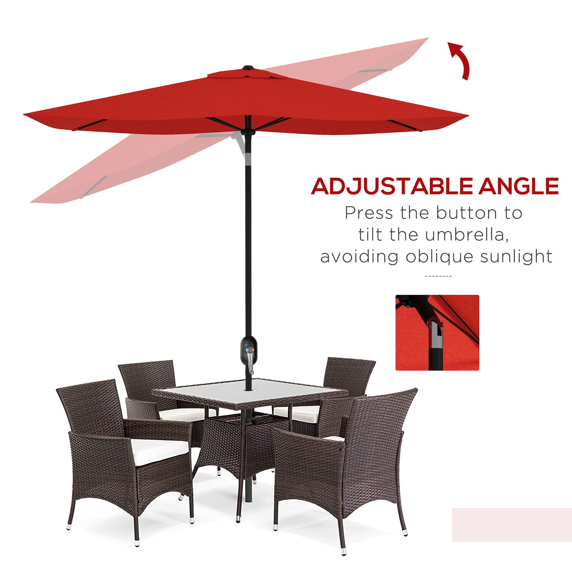 SUNVISTA 2 x 3(m) Garden Parasol Umbrella, Rectangular Outdoor Market ...