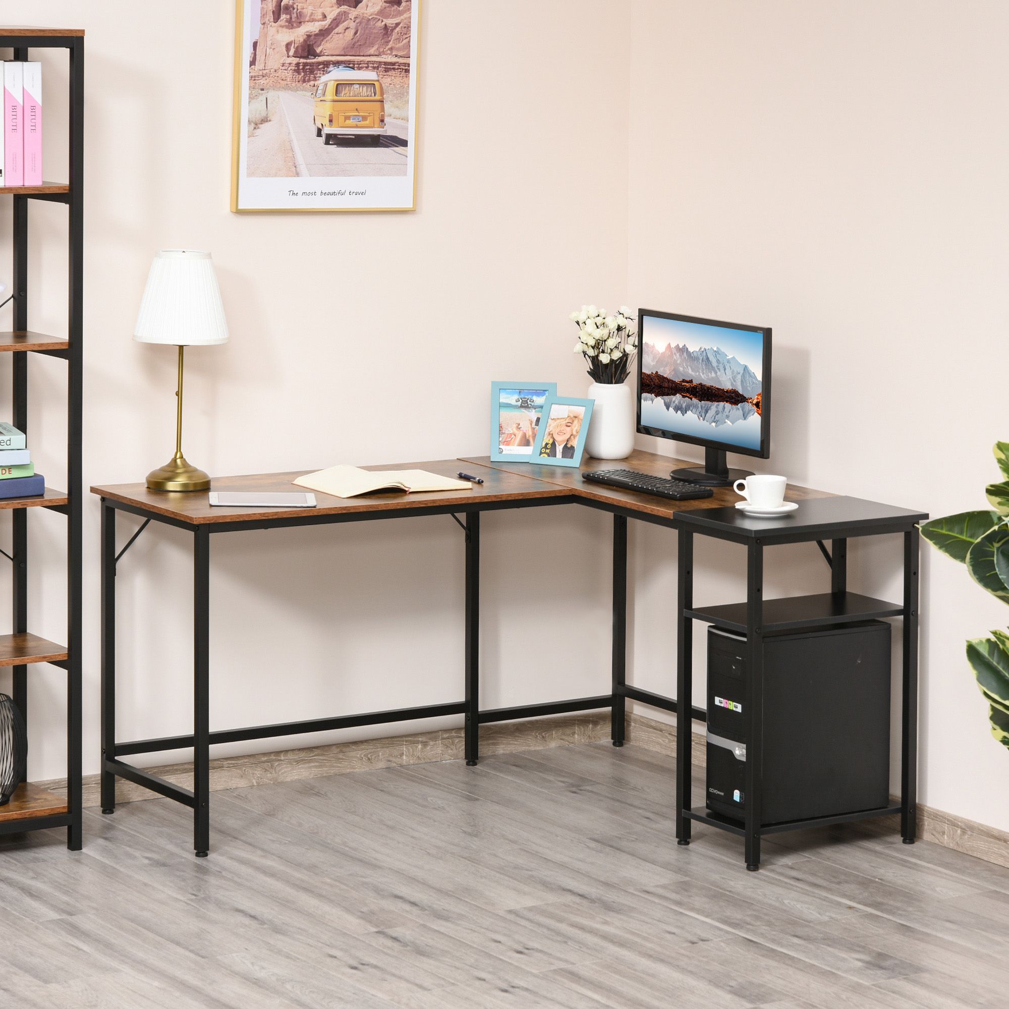 L-Shaped Computer Desk Industrial Cornor Writing Desk with Adjustable ...