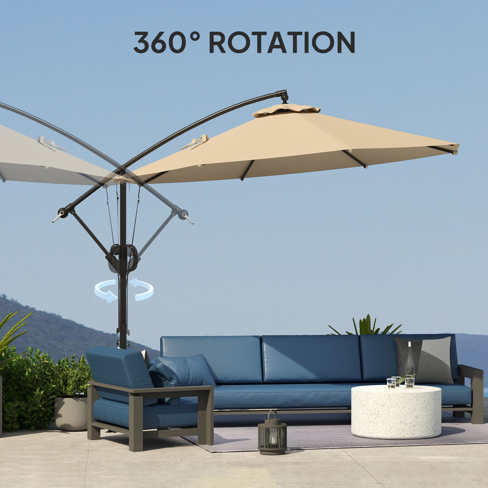 SUNVISTA 3m Cantilever Parasol with Tilt, Cover & Strap, Banana ...