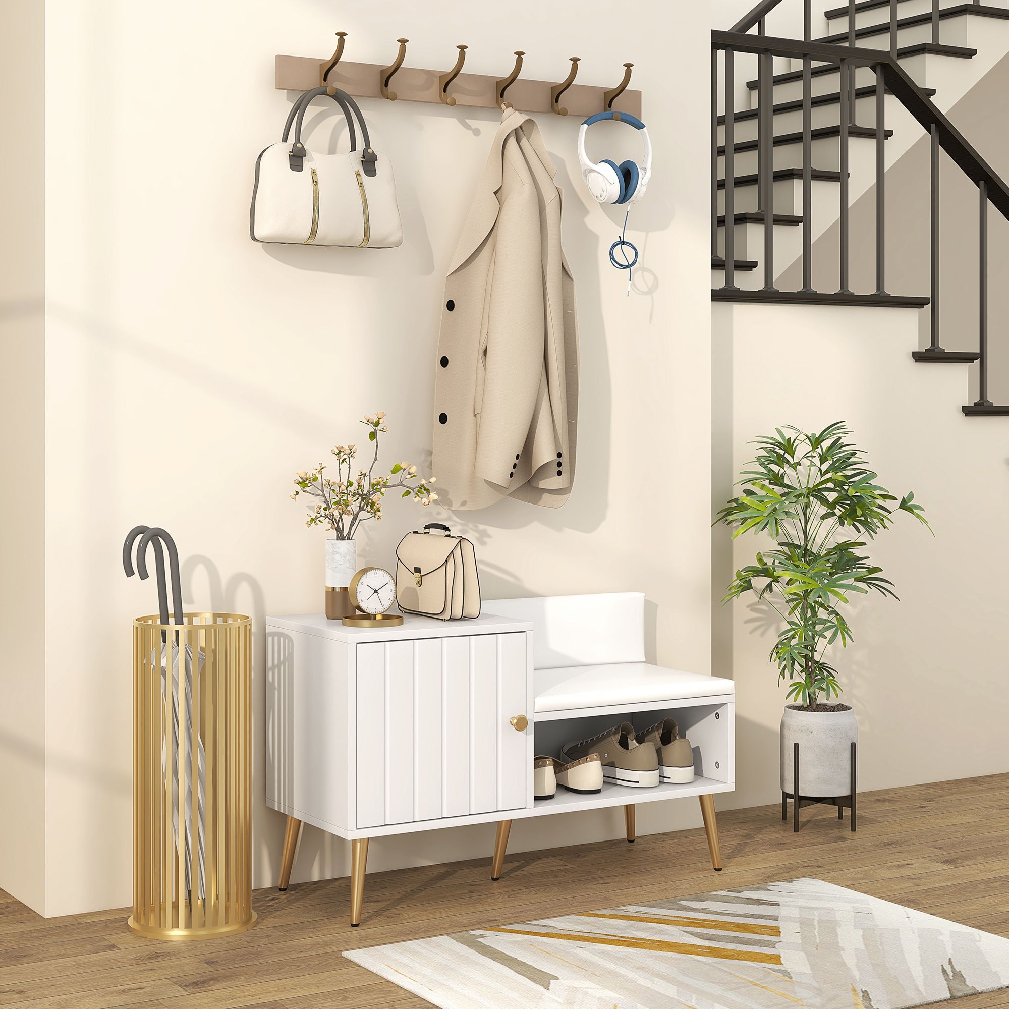 GOLDRAY Shoe Storage Unit with Padded Seat - White