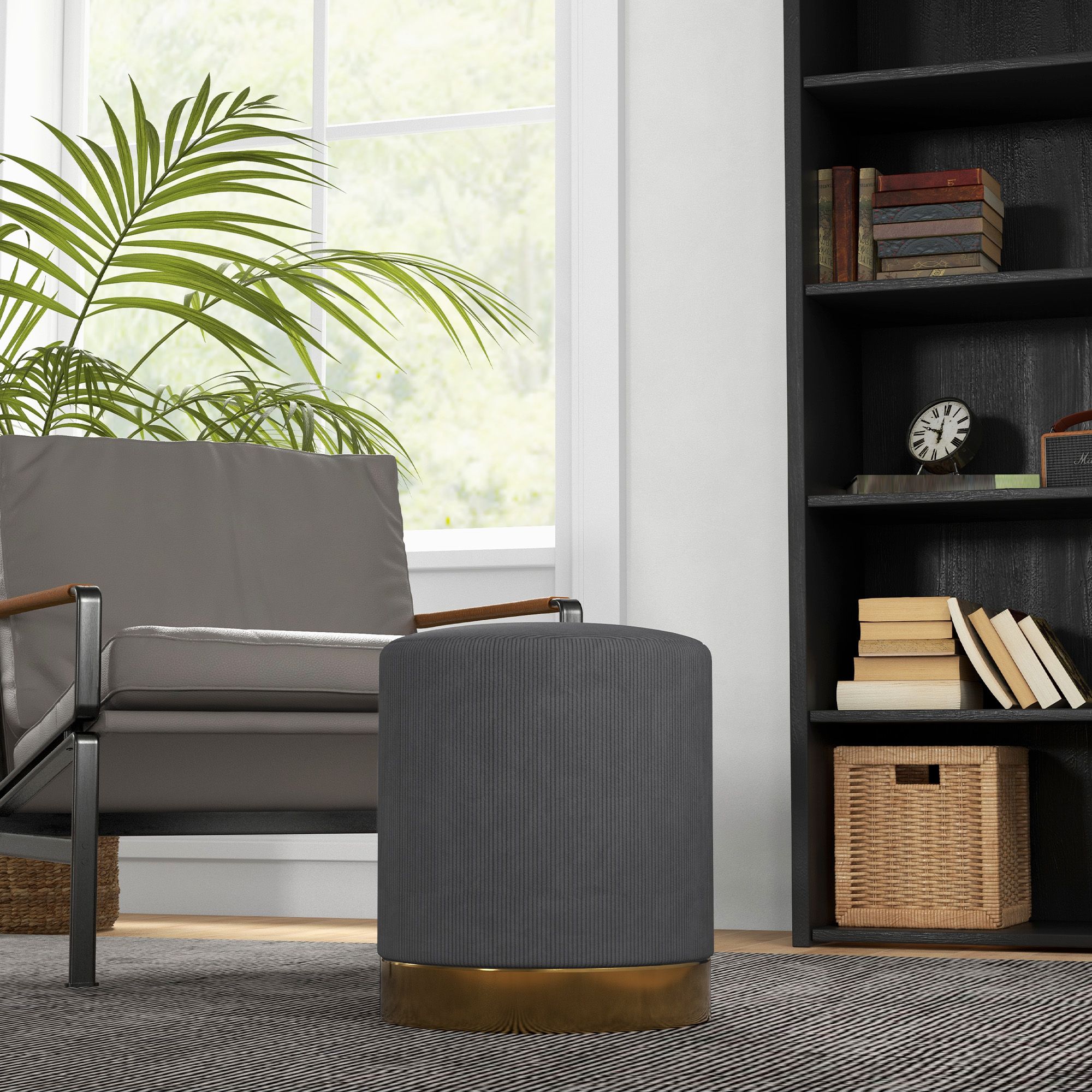 Scott Soft Padded Corduroy Footstool - Charcoal Grey