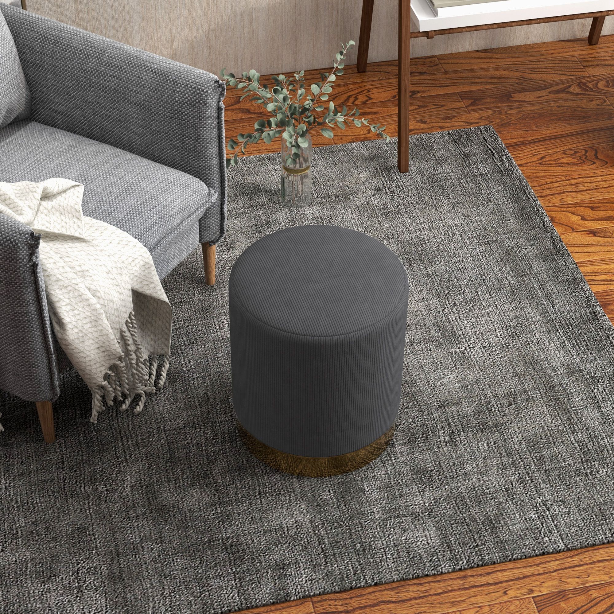 Scott Soft Padded Corduroy Footstool - Charcoal Grey