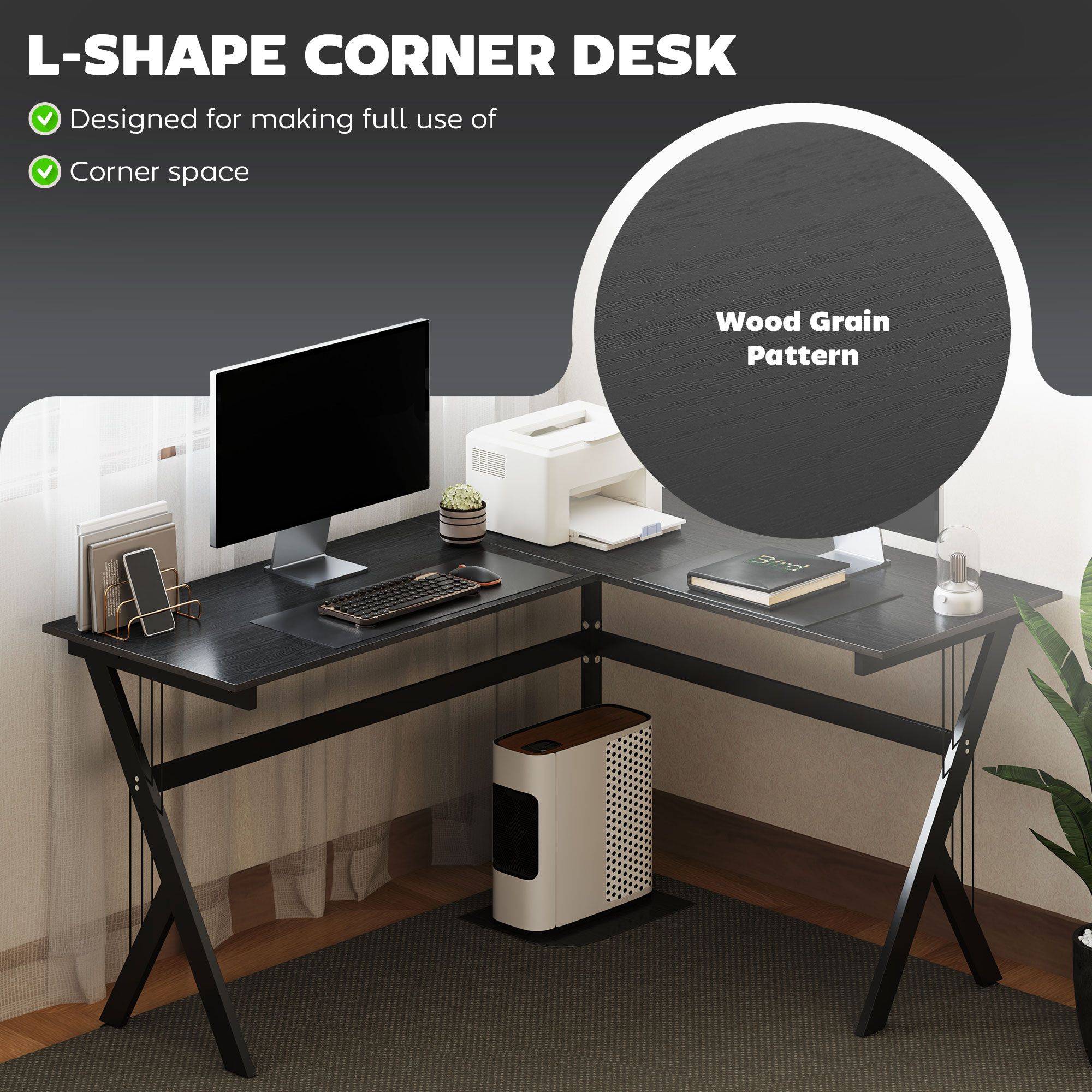 L-Shaped Corner Computer Desk Laptop Workstation PC Table Home Office ...