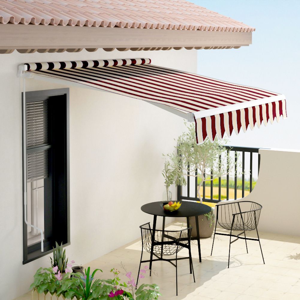 Red and White Retractable Patio Awning