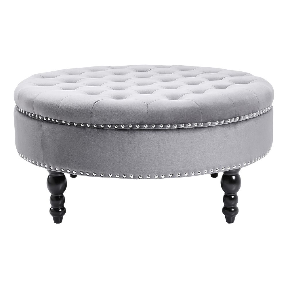 Grey Tufted Velvet Round Cocktail Ottoman Grey