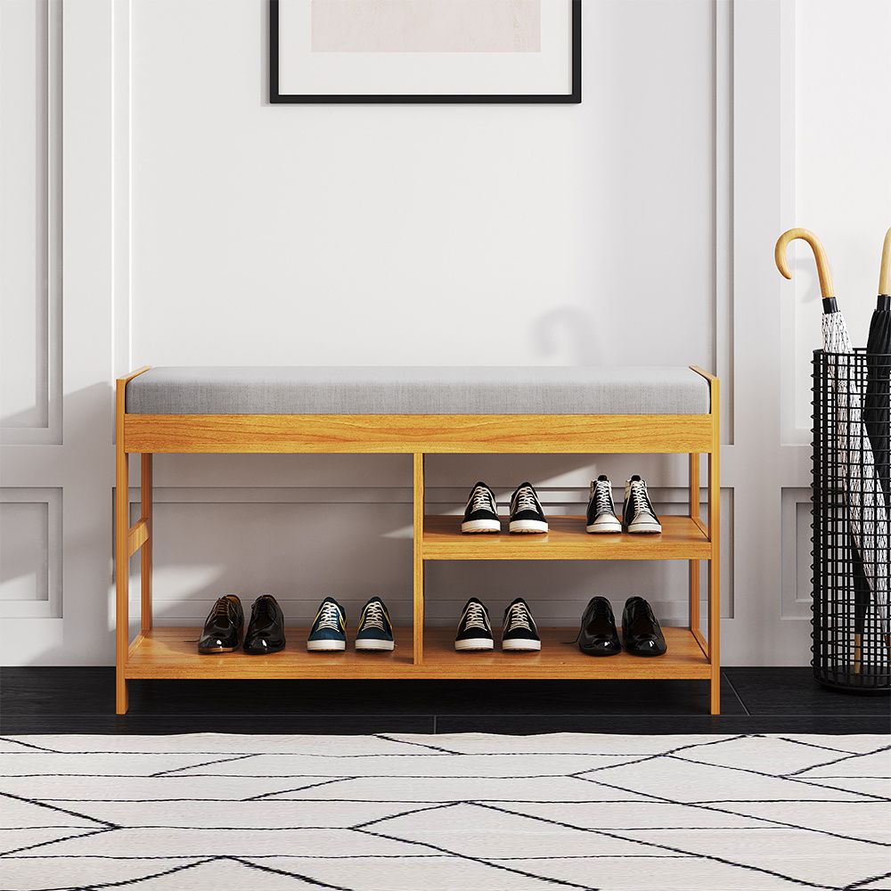 Wooden 2-Tier Shoe Bench With Cushioned Seat