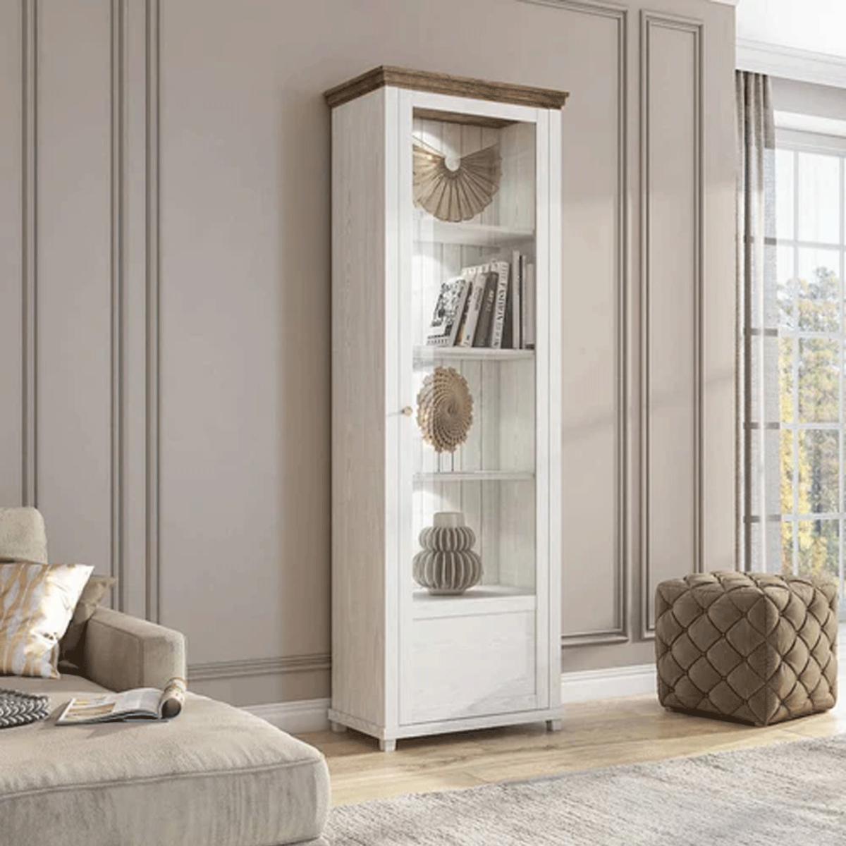 Prism Tall Stylish Display Cabinet with Right Opening - Abisko Ash