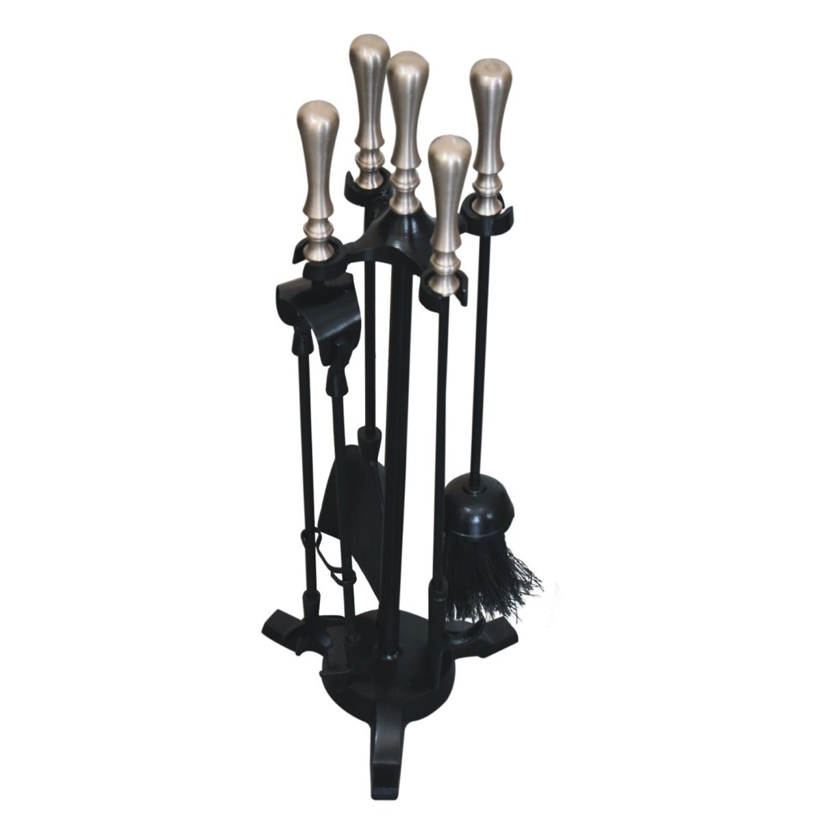 Nickle Finish Fire Tool Set with T Bar Stand