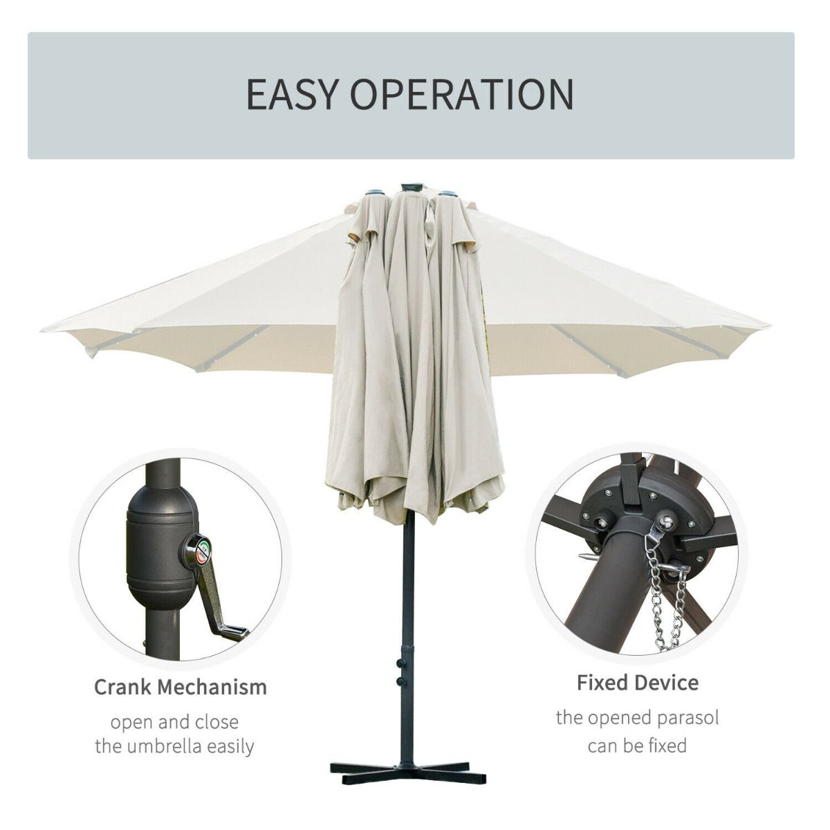 Double Sided Parasol With Solar LED Lights 4.4M - Cream/White