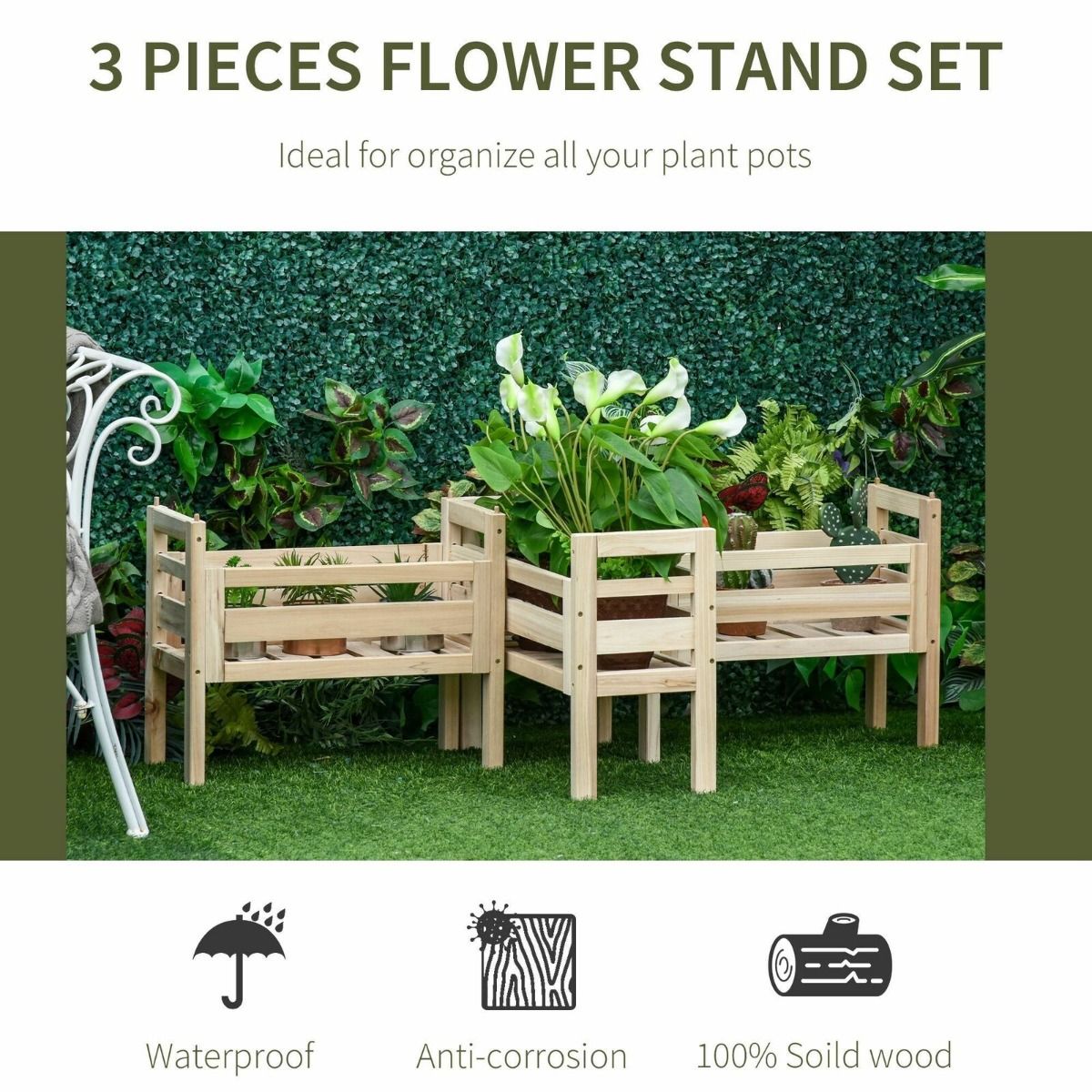 3-Way Wooden Flower Display Plant Pot Unit Stand