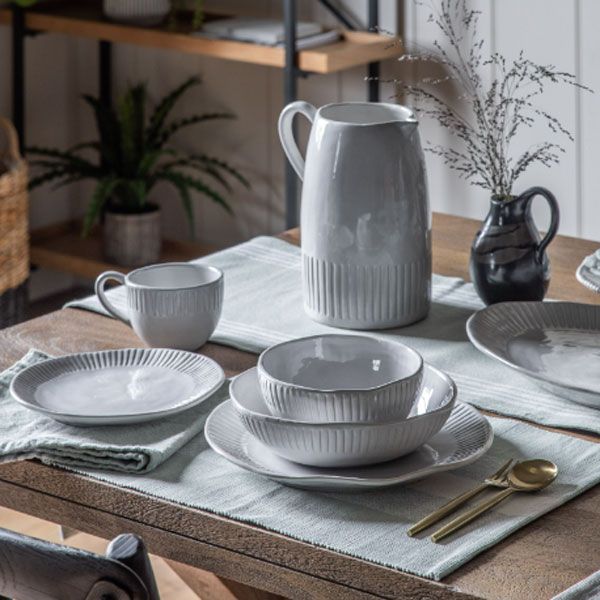 Aarhus White Organic Ridged Dinner Plate - Set of 4