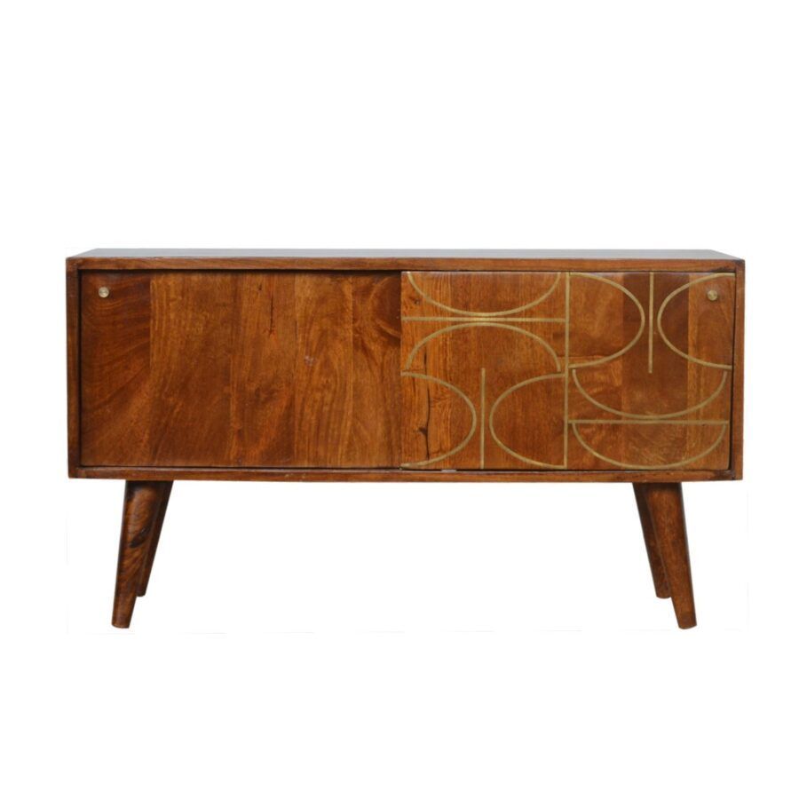 Solid Timber Wood Gold Inlay Abstract Sideboard - Chestnut