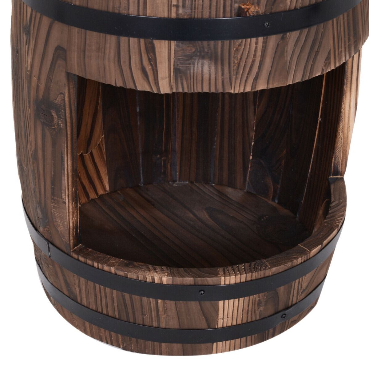 Wooden Effect Barrel Garden Water Fountain With Flower Planter