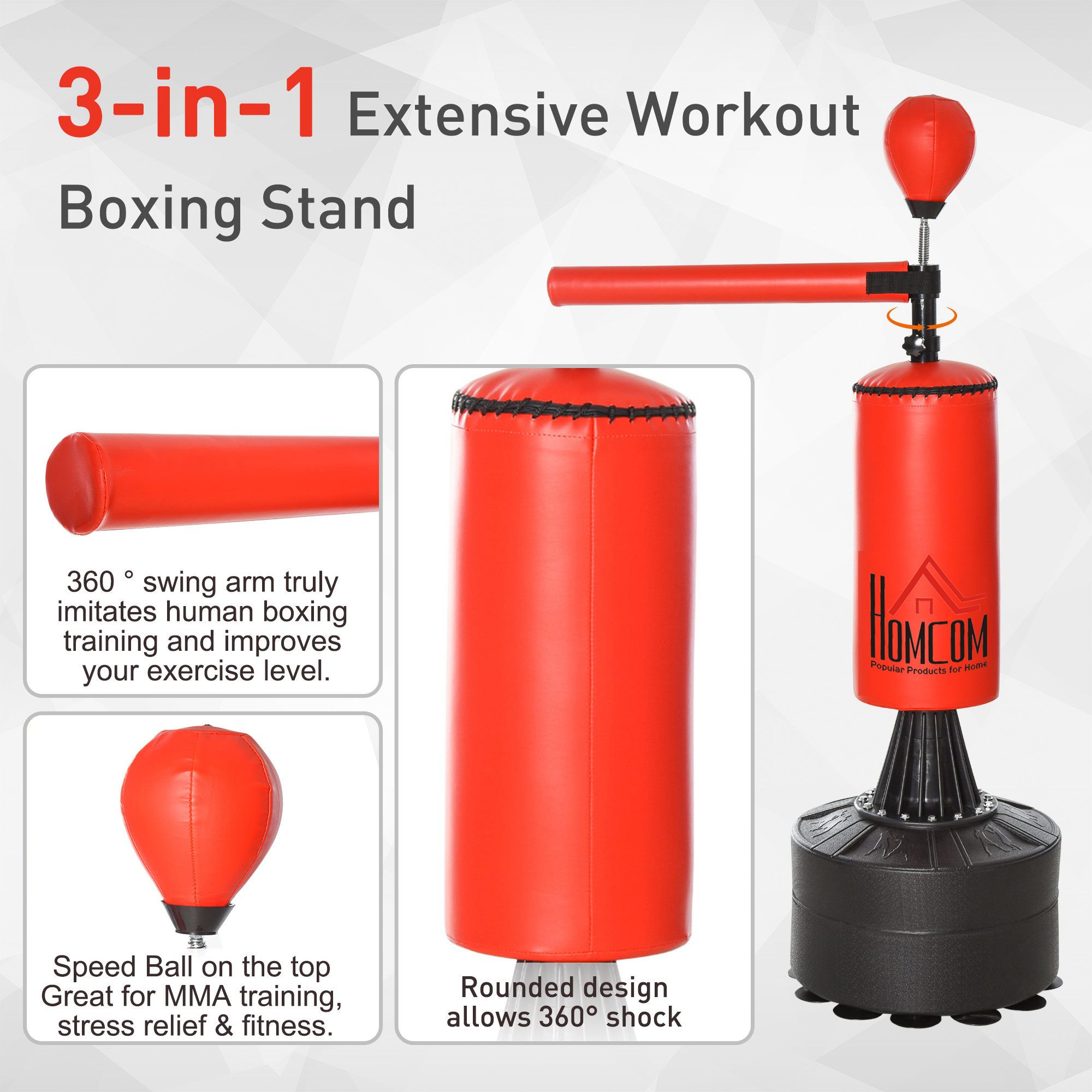 Freestanding Boxing Punch Bag Stand with Rotating Flexible Arm, Speed ...