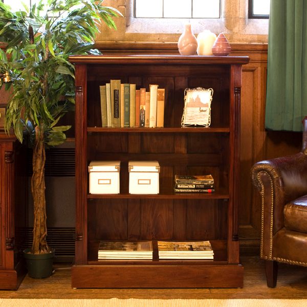 Royston Low Height Bookcase with Two Adjustable Shelves - Mahogany Finish
